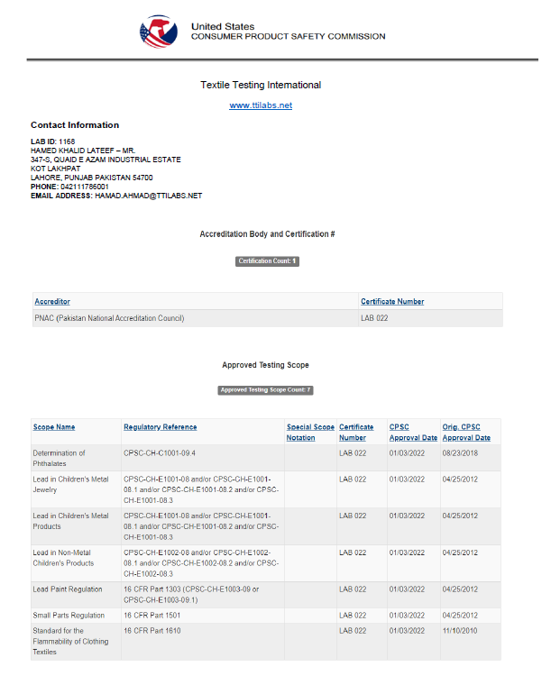 TTI Labs: Internationally Accredited Testing Laboratory
